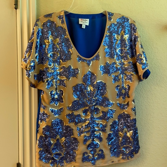 Neiman Marcus | Tops | Neiman Marcus Bluegold Sequin Top | Poshmark